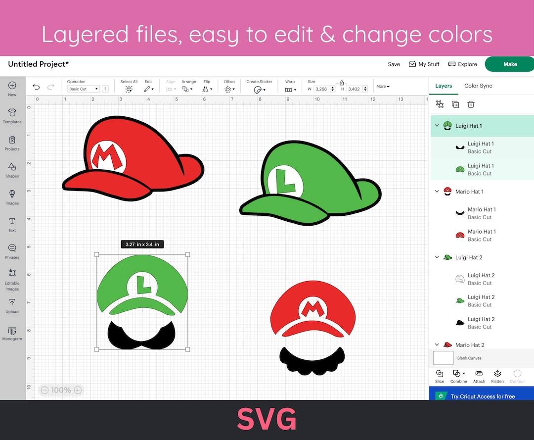 Super Mario & Luigi Hats SVG Cut Files: Cricut Designs (digital ...