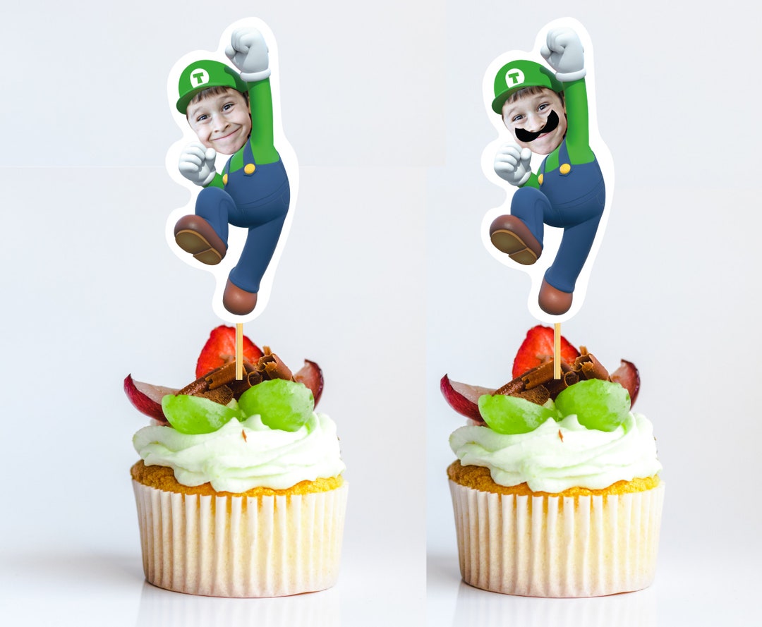Luigi Cupcake Toppers PNG File, Customized Face Super Mario Birthday ...