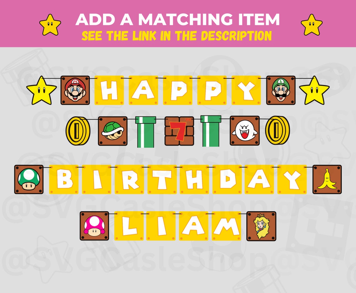 Custom Mario Font Name Logo: Birthday Party SVG, PNG (digital Download ...