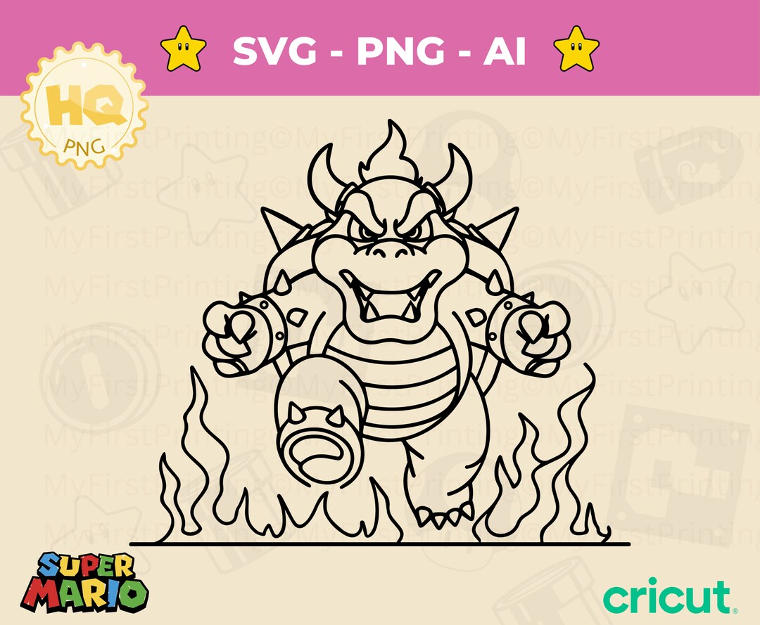 Bowser Lines SVG Clip Art One Line Minimalist, Super Mario Svg Cricut ...