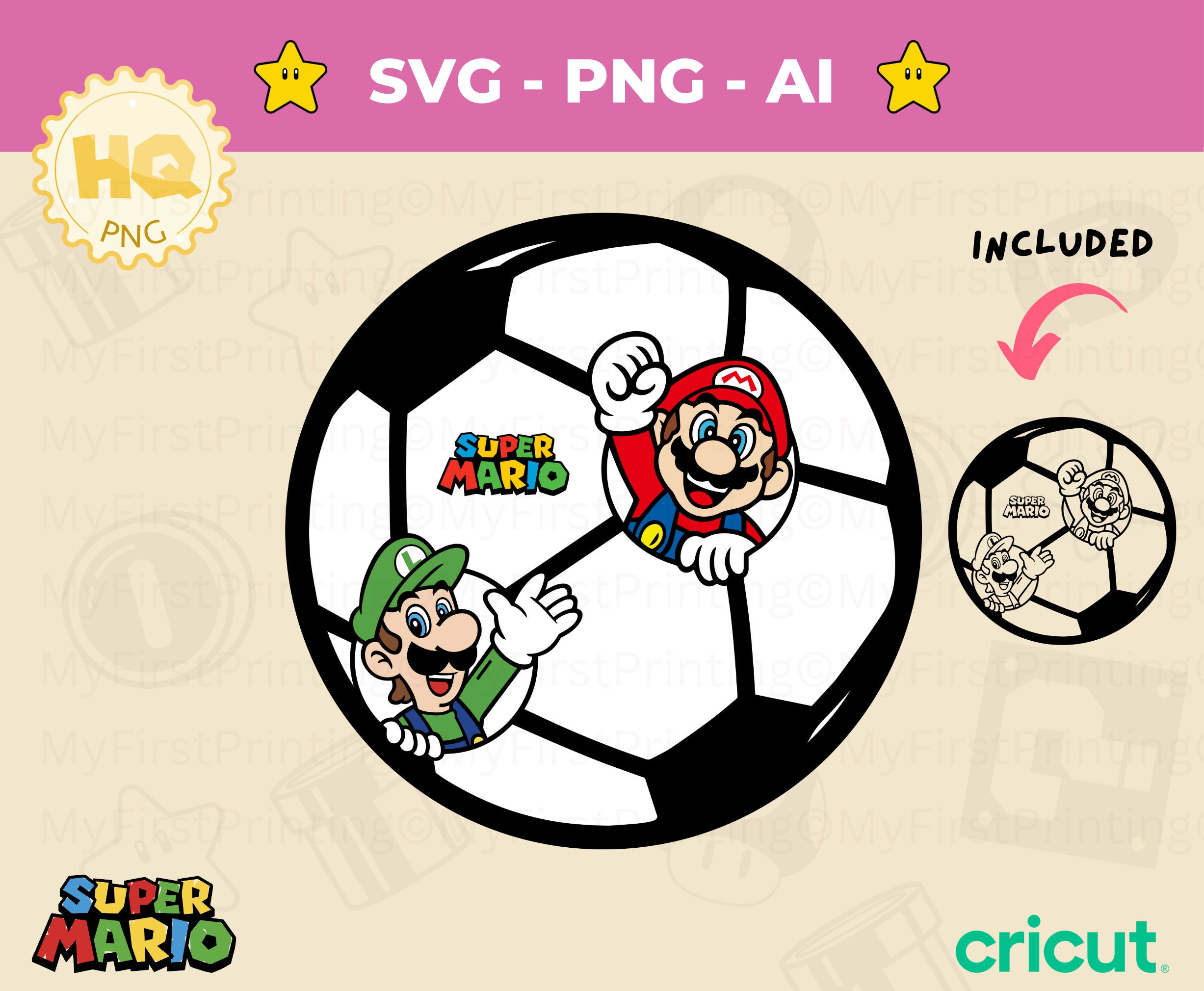Mario Soccer Ball SVG: Super Mario Brothers Vector Files (digital ...