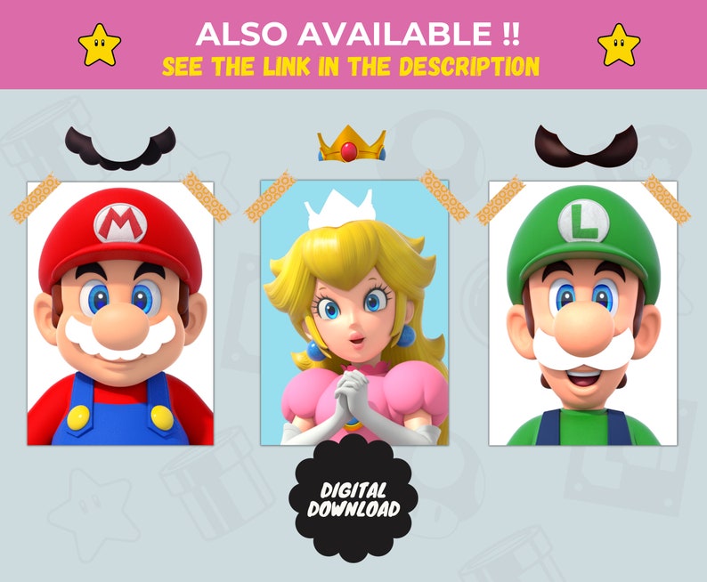 Mario Birthday Party Photo Booth Props: Super Mario & Friends (instant ...