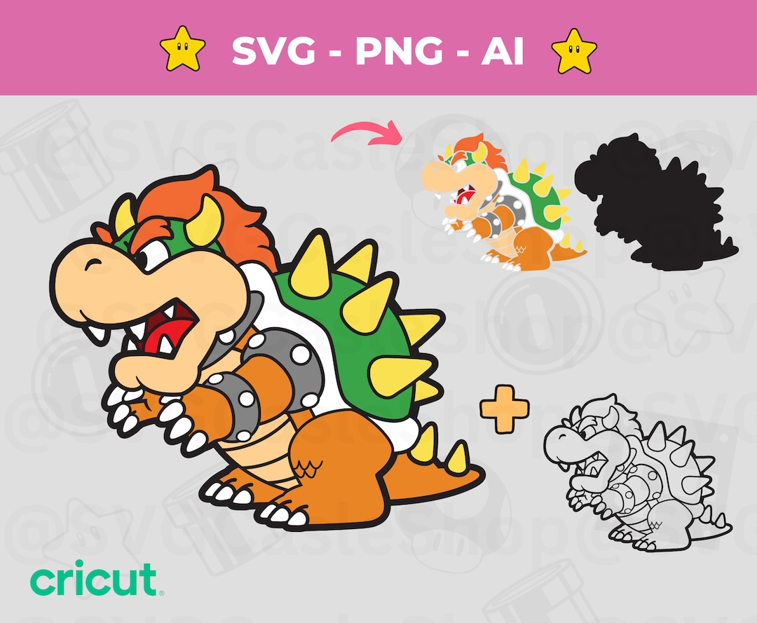 Digital Bowser SVG Retro Mario Character Vector Cut File Layered SVG ...