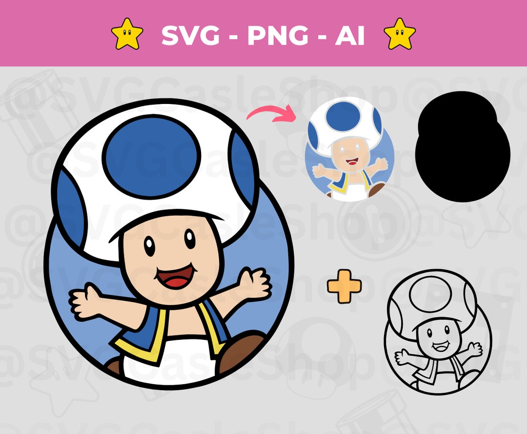 Mario Toad Mushroom SVG PNG Vector Instant Download Layered Files Mario ...