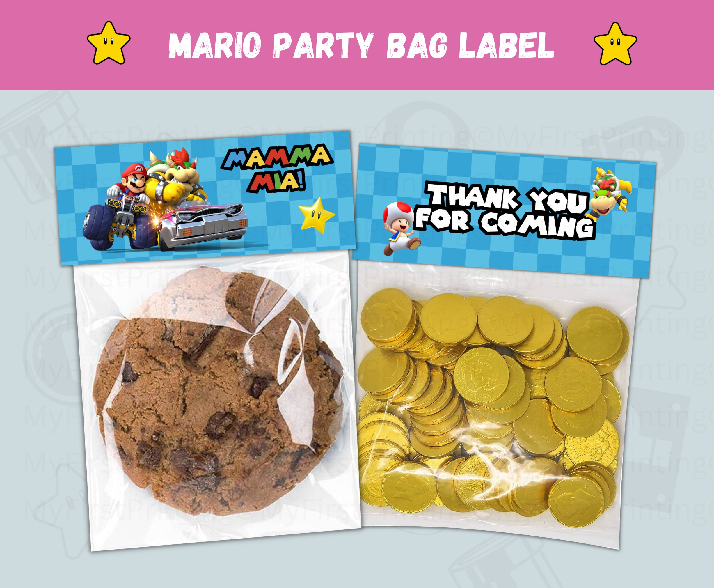 Printable Mario Party Treat Bag Label Wrap Cookies and - Etsy Canada