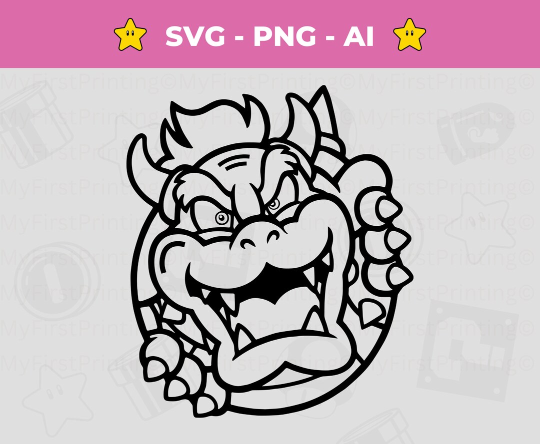 Digital Mario Bowser Vector Outline Cut File, Mario Character Instant ...