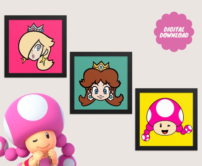 Princess Toadette, Daisy, Rosalina PNG Posters: Super Mario Wall Art ...
