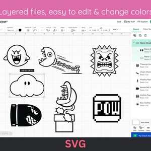 Rare Mario SVG Outline Pack 7 Retro Mario Characters PNG Bundle ...