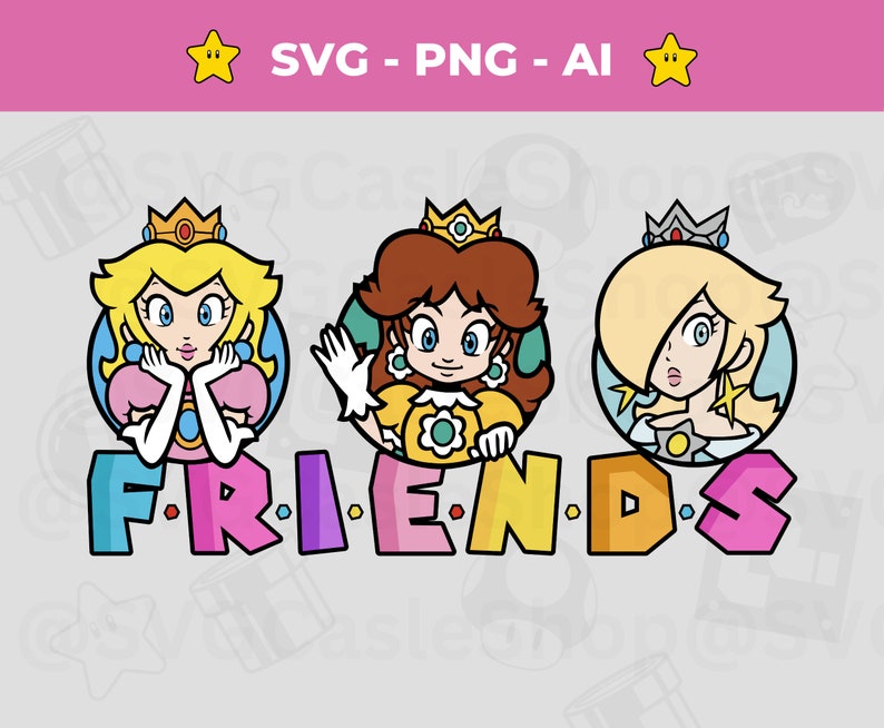 Princess Peach Friends SVG: Mario Bros Cricut Cut File (digital ...