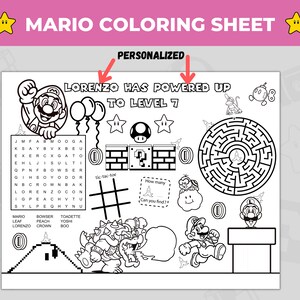 Amazing Party Favor, Mario Party Game Coloring Activity Sheet With Word ...