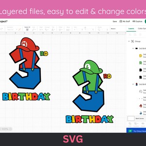 Super Mario 3rd Birthday SVG, PNG, Mario and Luigi Birthday, Mario ...