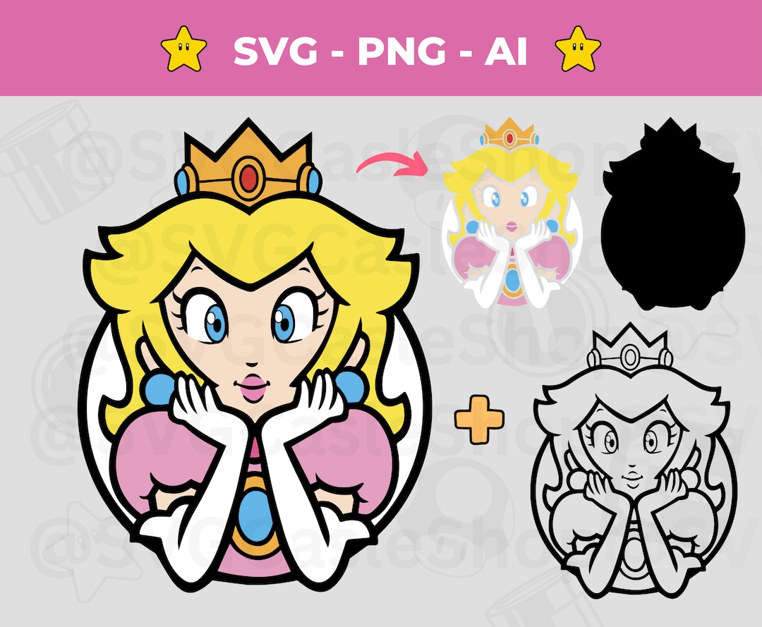 Princess Peach Face SVG Cricut Vector Cut Files - Digital Super Mario ...