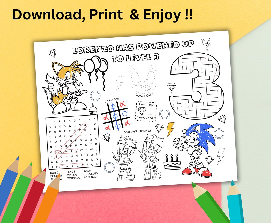 Sonic Birthday Coloring Placemat | Personalized Sonic Activity for Kids ...