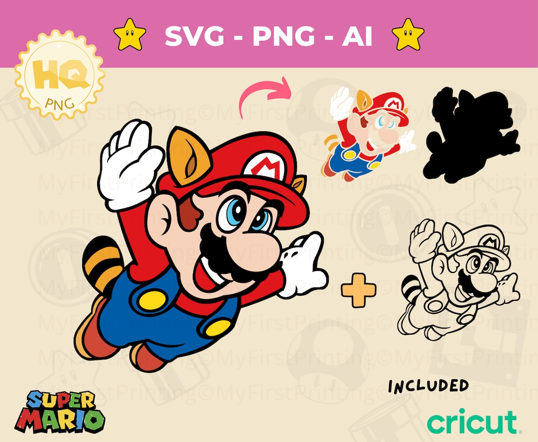 Digital Mario SVG, Cricut Cut File, Raccoon Super Mario Bros Game ...