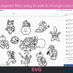 Digital Mario & 10 Koopas SVG Bundle Outline Super Mario Bros Clipart ...