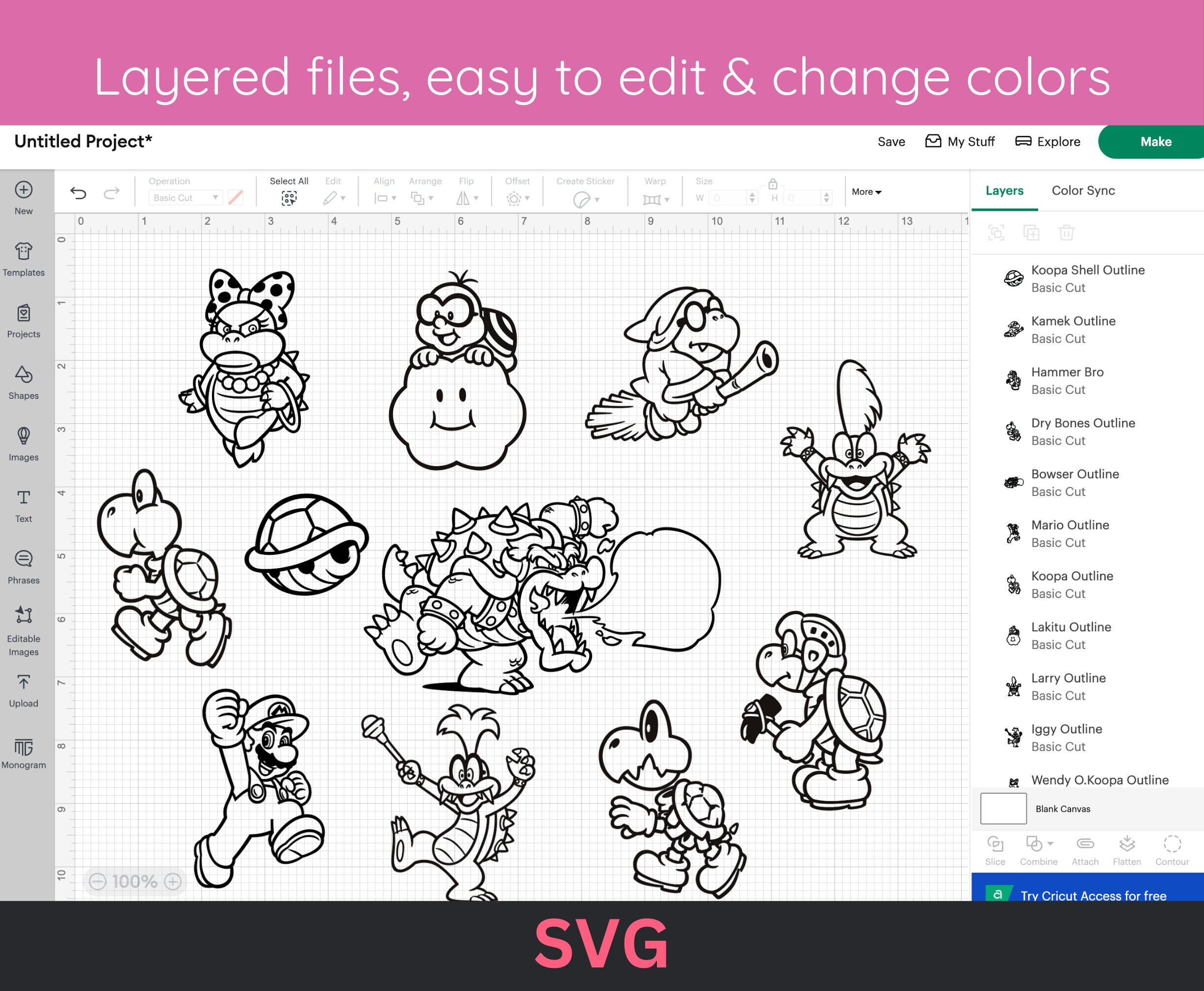 Mario & Koopas Outline SVG Bundle: Cricut Cut Files (digital Download ...