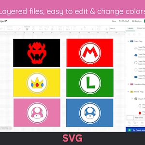 Mario Flags SVG PNG Bundle: Super Mario Bros. Emblems (digital Download ...