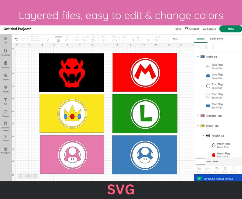 Mario Flags SVG PNG Bundle: Super Mario Bros. Emblems (digital Download ...