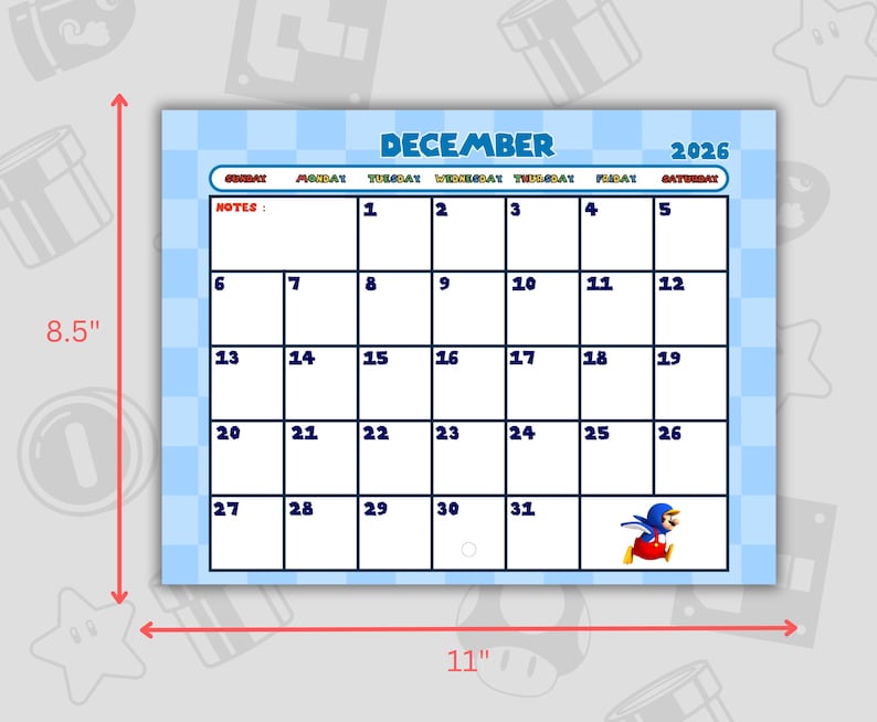 2026 Super Mario Bros Calendar: Digital New Year Nintendo Gamer Gift ...