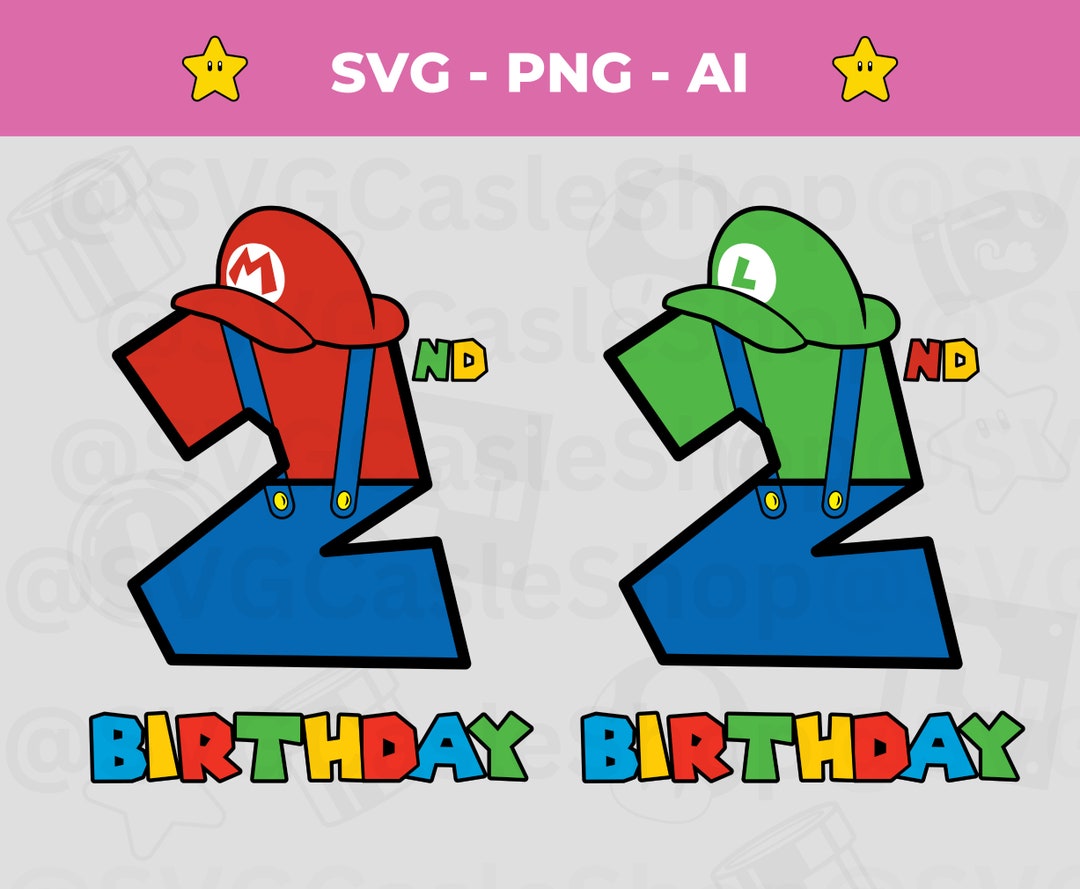 Super Mario 2nd Birthday SVG, Mario and Luigi Birthday Png, Mario Svg, Birthday Boy Svg, Mario ...