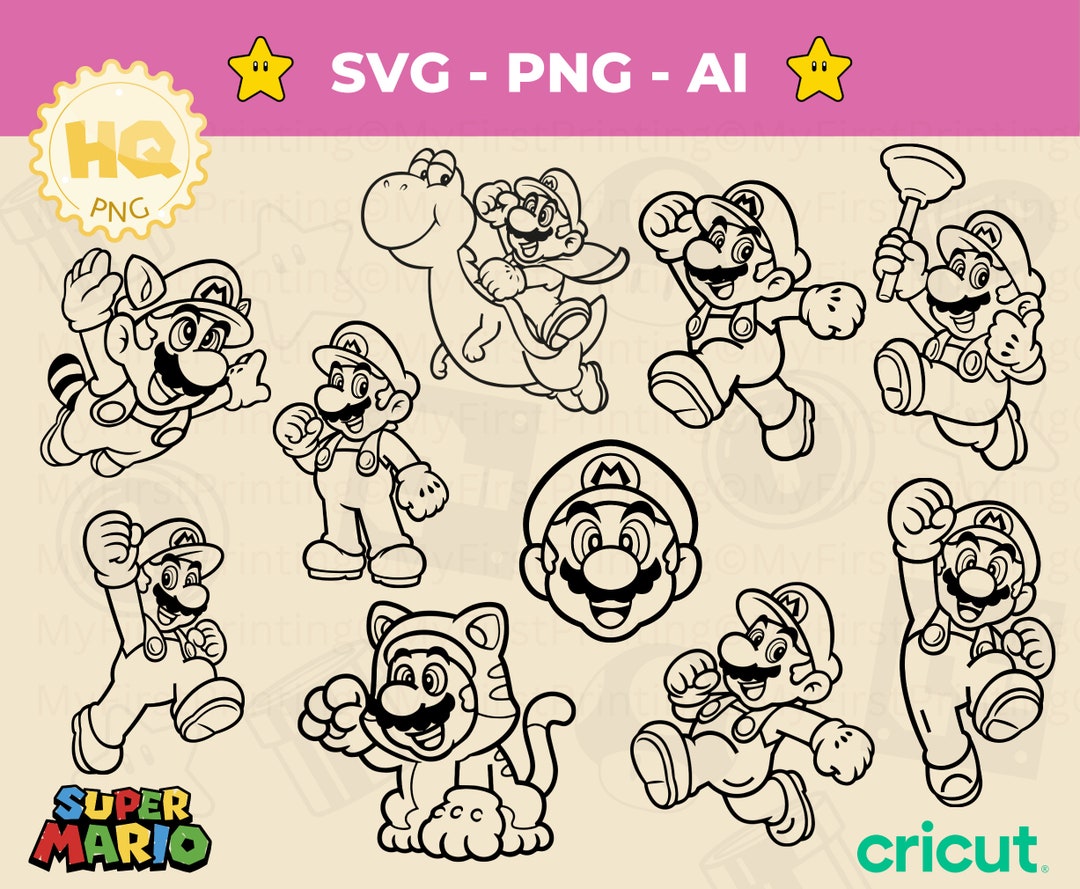 Super Mario SVG Bundle: 10 Character Cut Files for Cricut (digital ...
