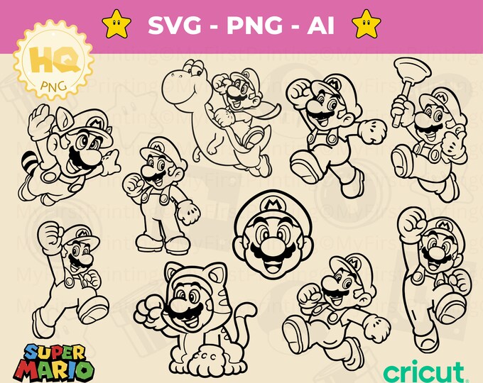 Super Kart svg, 6 Super Mario svg Pack, Gliederung, png, Digital ...