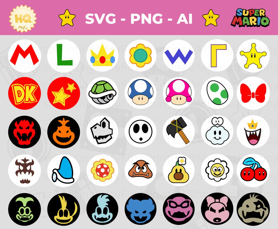 Mario Character Logo SVG Bundle: 35 Layered Clipart, Cricut Ready ...