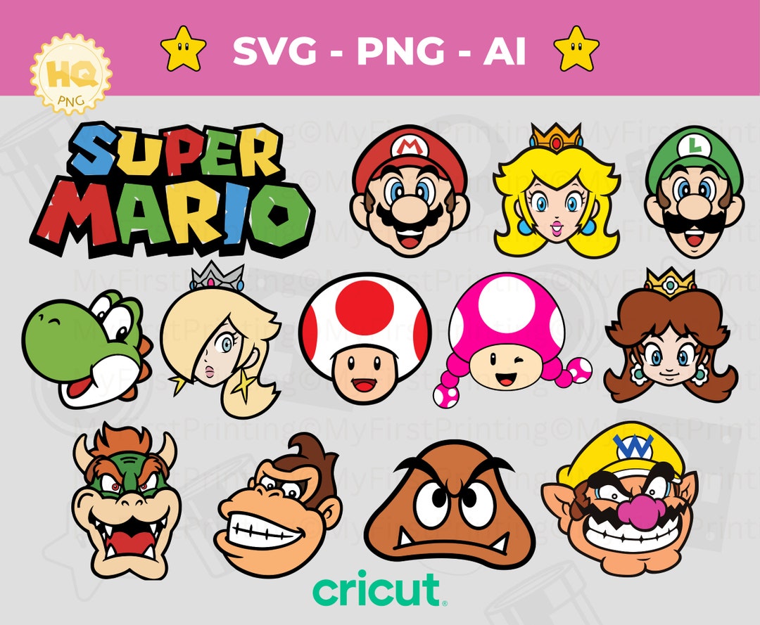 Mario SVG Pack - Mario Set 12 - PNG Mario Head - Mario Characters SVG ...