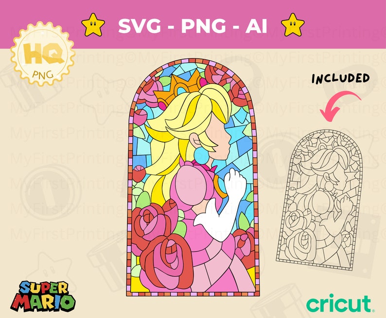 Princess Peach Stained Glass SVG: Mario Game Bundle (digital Download ...