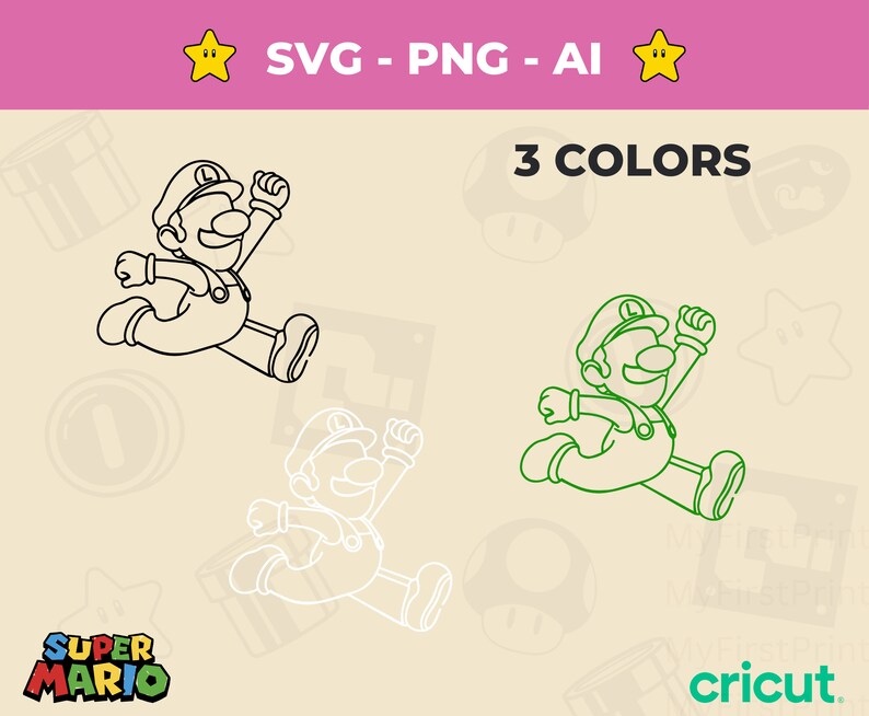 Luigi Line Art: Super Mario Bros SVG, PNG, AI (digital Download) - Etsy