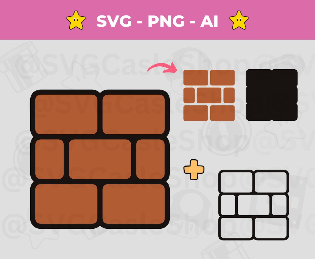 Brick Block SVG PNG - Mario Theme Party - Instant Download - Layered ...