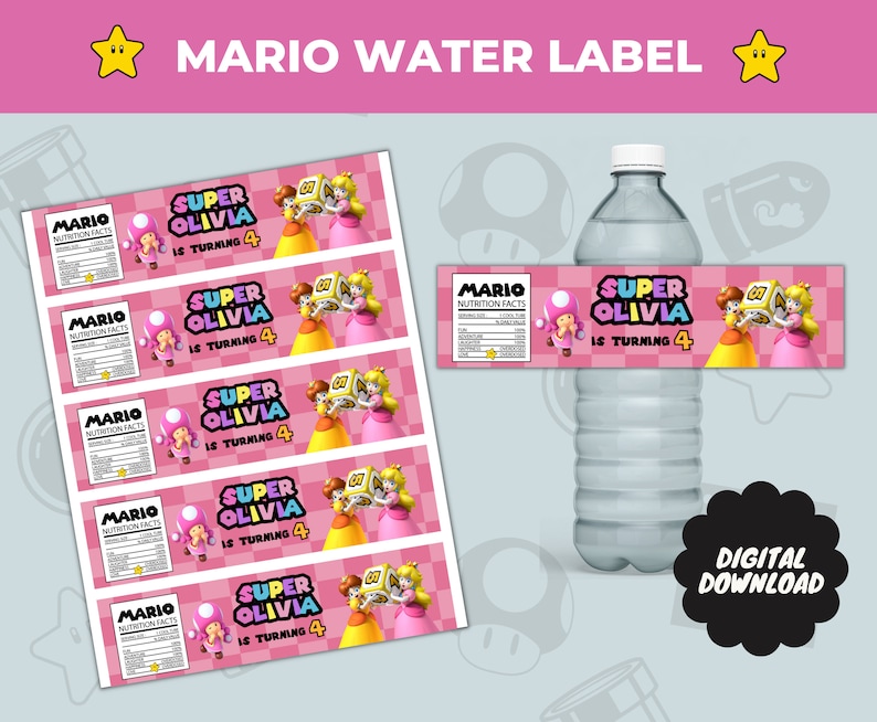 Personalized Princess Peach Water Bottle Labels: Birthday Party ...