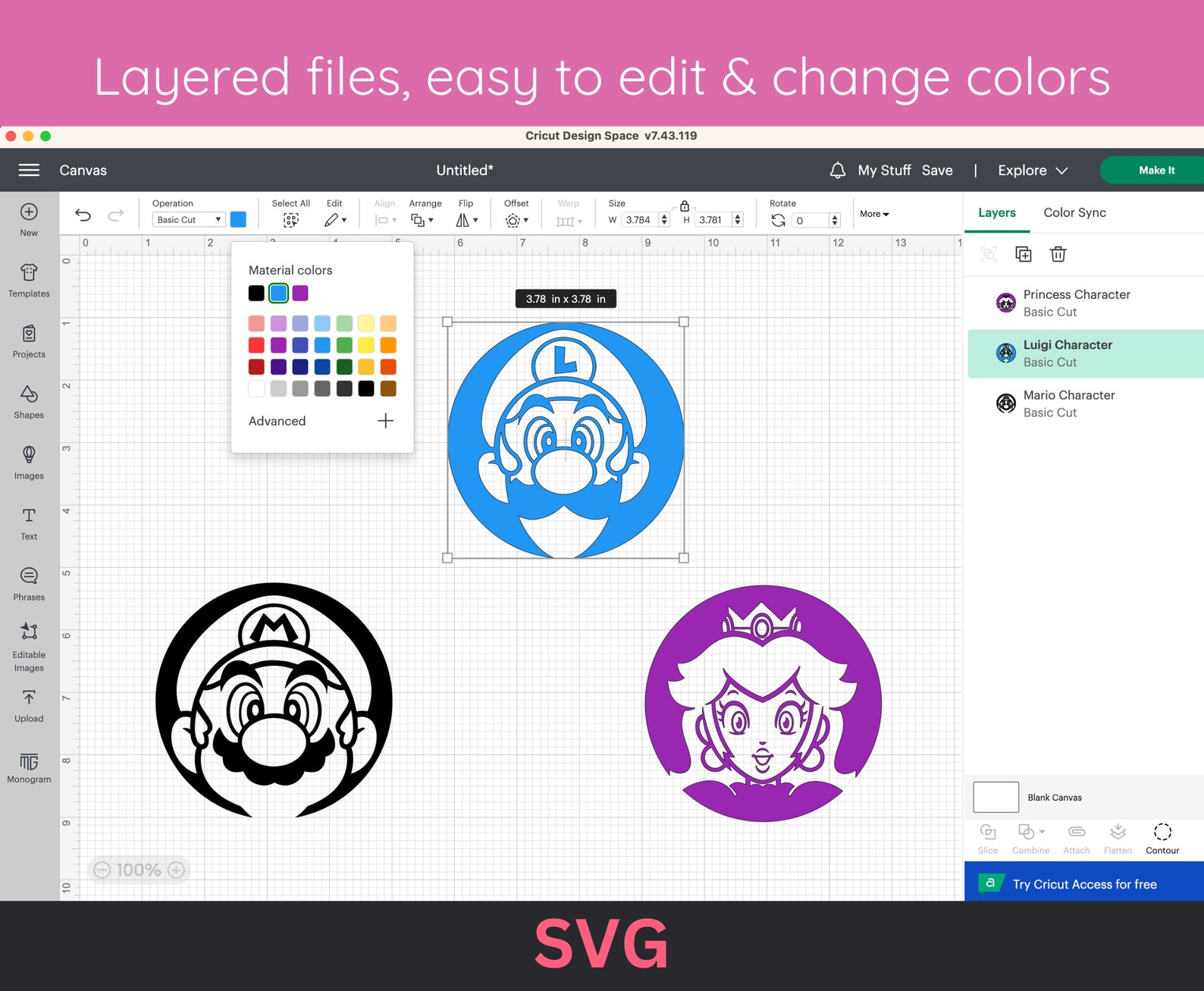 Super Mario Character Faces SVG: Mario, Luigi, Peach, Rosalina (digital ...