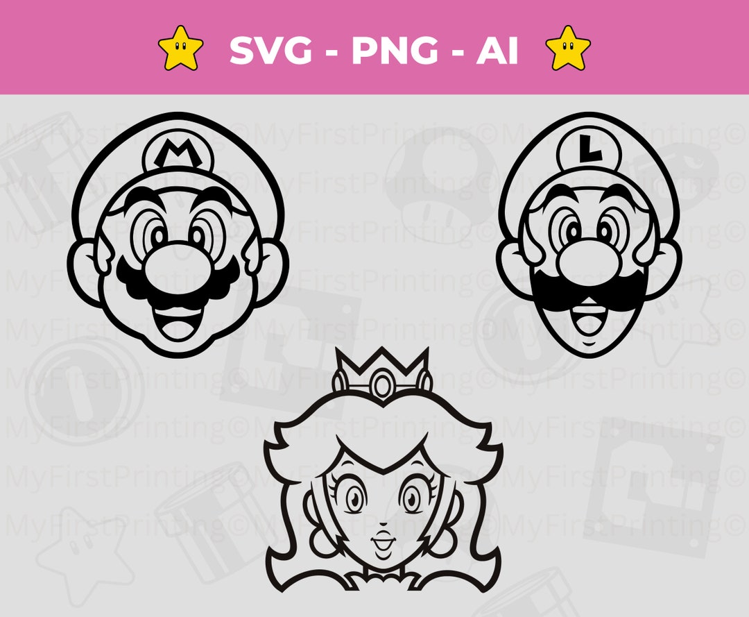 Mario Head SVG: Luigi, Princess Peach, Nintendo Fan Art (digital ...