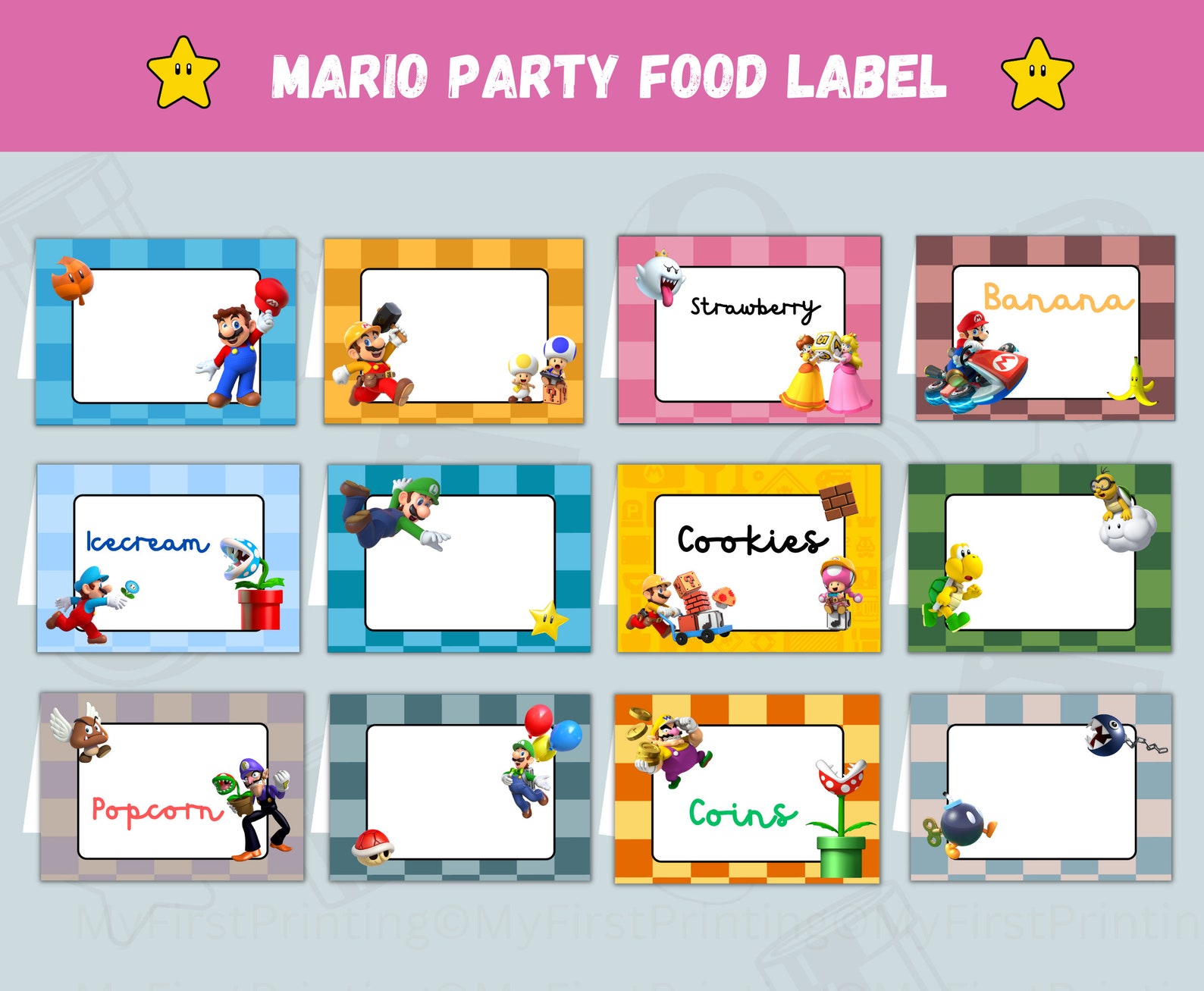 Printable Mario Party Food Label - Editable on Canva - Super Mario Food ...
