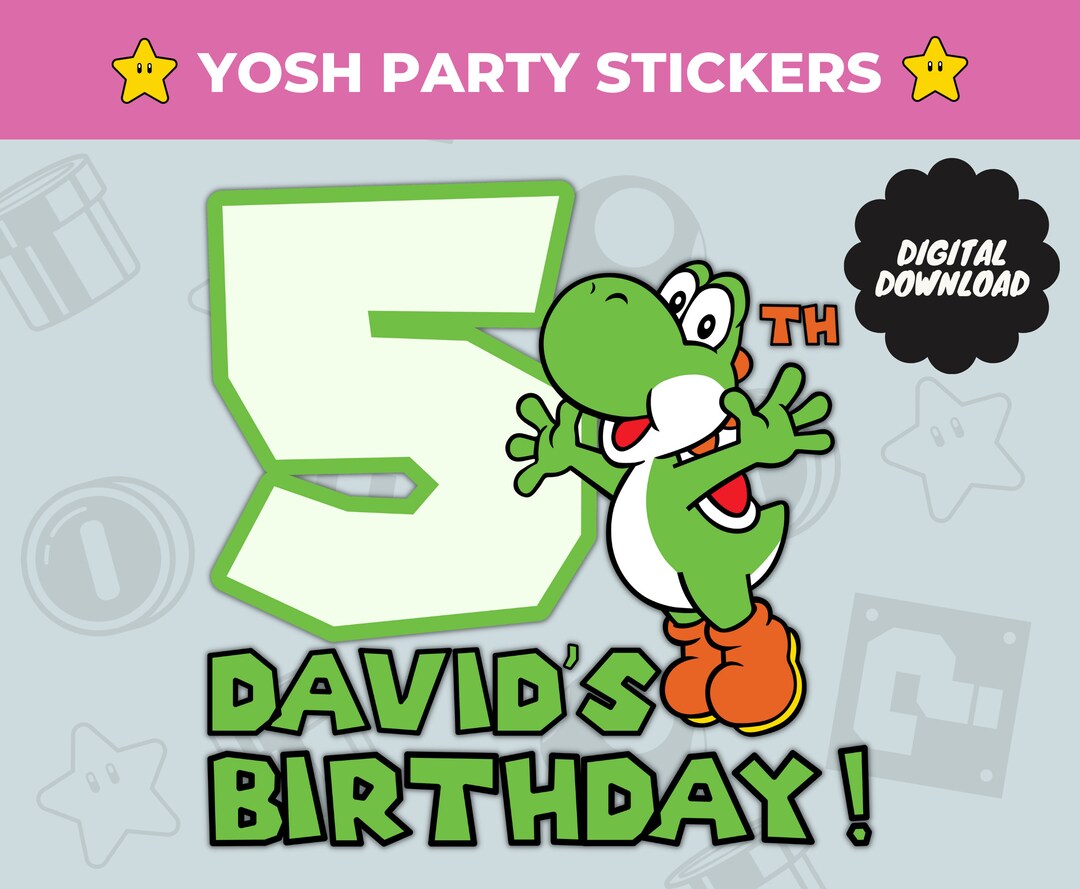Custom Yoshi Birthday Favor SVG PNG Digital Super Mario Bros Birthday ...