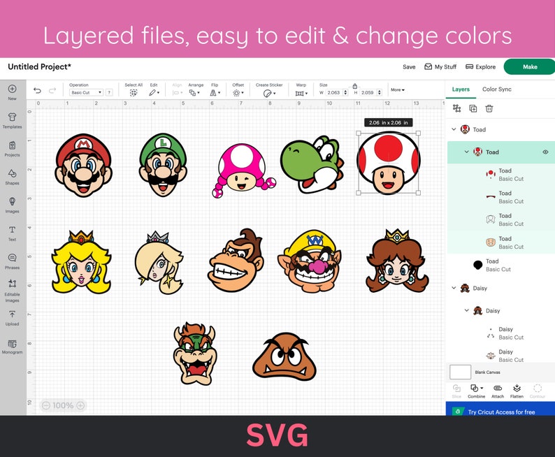 Super Mario Head SVG Bundle: Game Characters for Cricut (digital ...