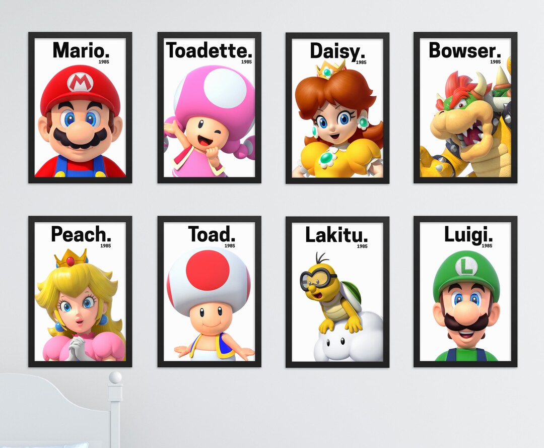Digital Super Mario Bros Pack of 8, Wall Art Posters, Mario Room Decor ...