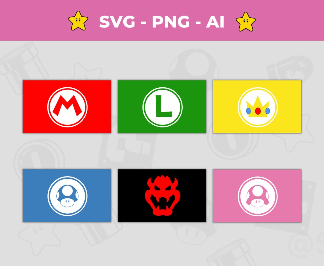 Mario Flags SVG PNG Bundle: Super Mario Bros. Emblems (digital Download ...