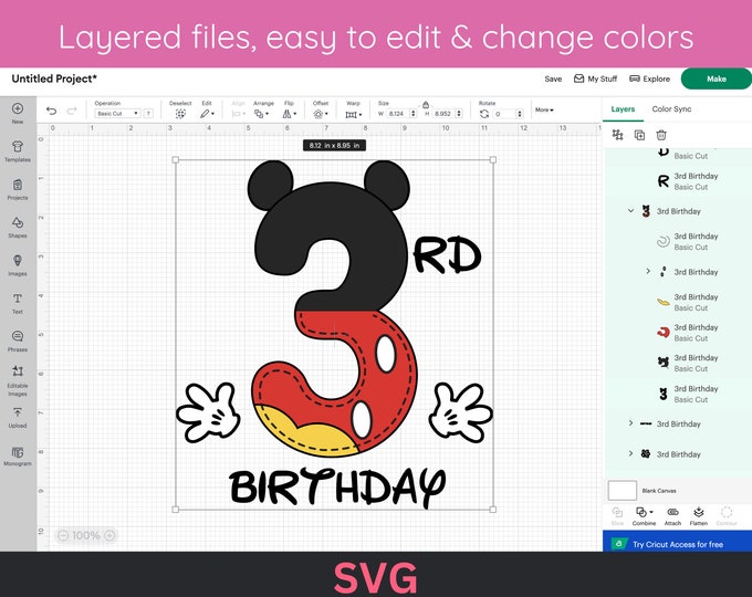 Digital 3rd Birthday SVG PNG Vector Cut File, Mouse Svg Instant ...