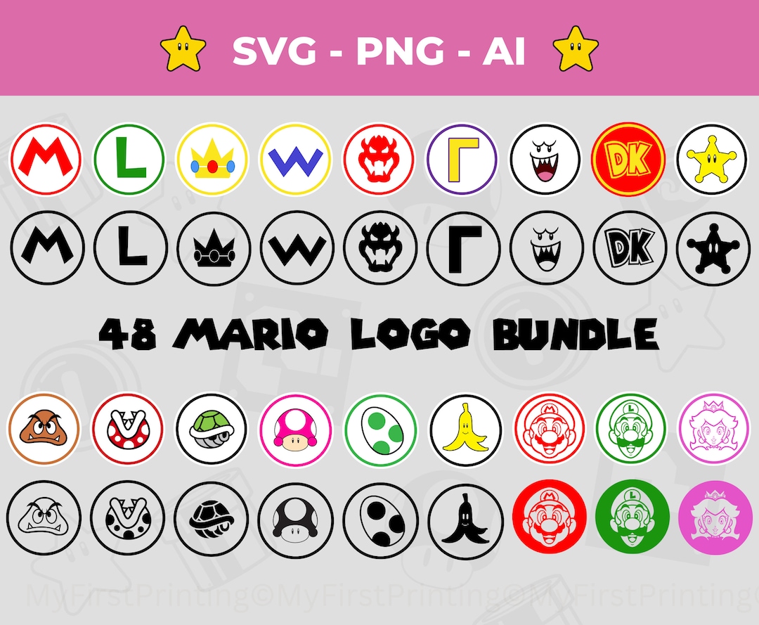 48 Mario Logos SVG Bundle - Craft Your Nintendo Wonderland - Instant Download Cut File | Mario ...