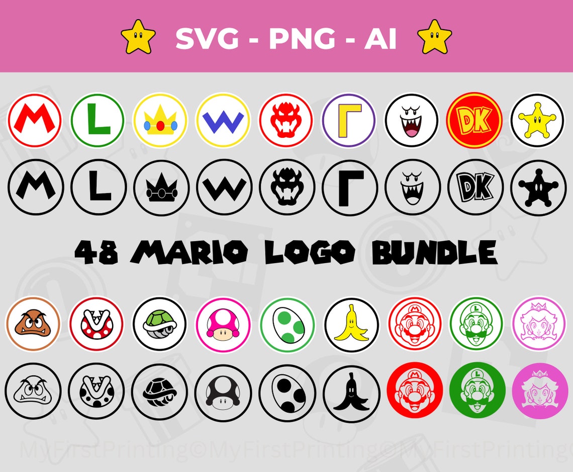 48 Mario Logos SVG Bundle - Craft Your Nintendo Wonderland - Instant ...