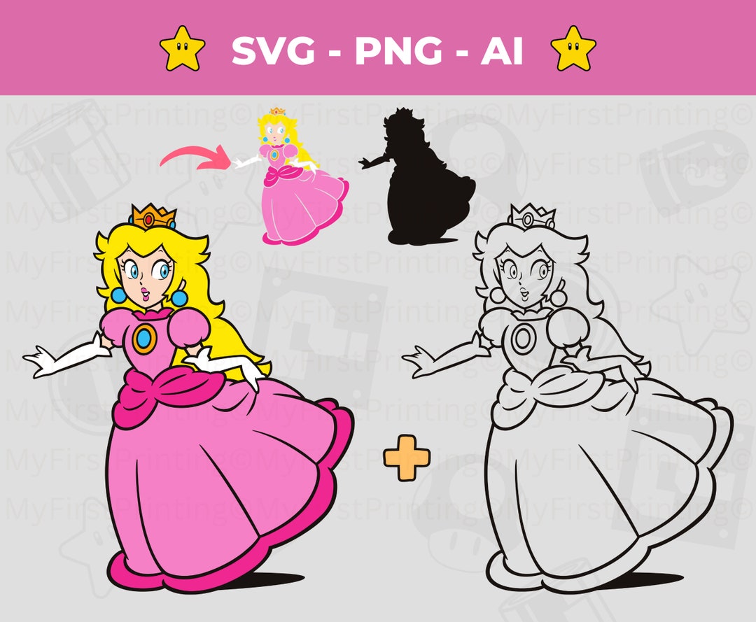 Princess Peach Svg Layered Cut File, Super Mario SVG Instant Download ...