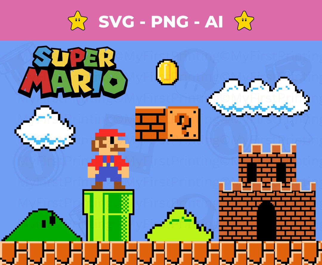 Digital Retro Super Mario Scene Set SVG - 12 Vector Cut Files for ...