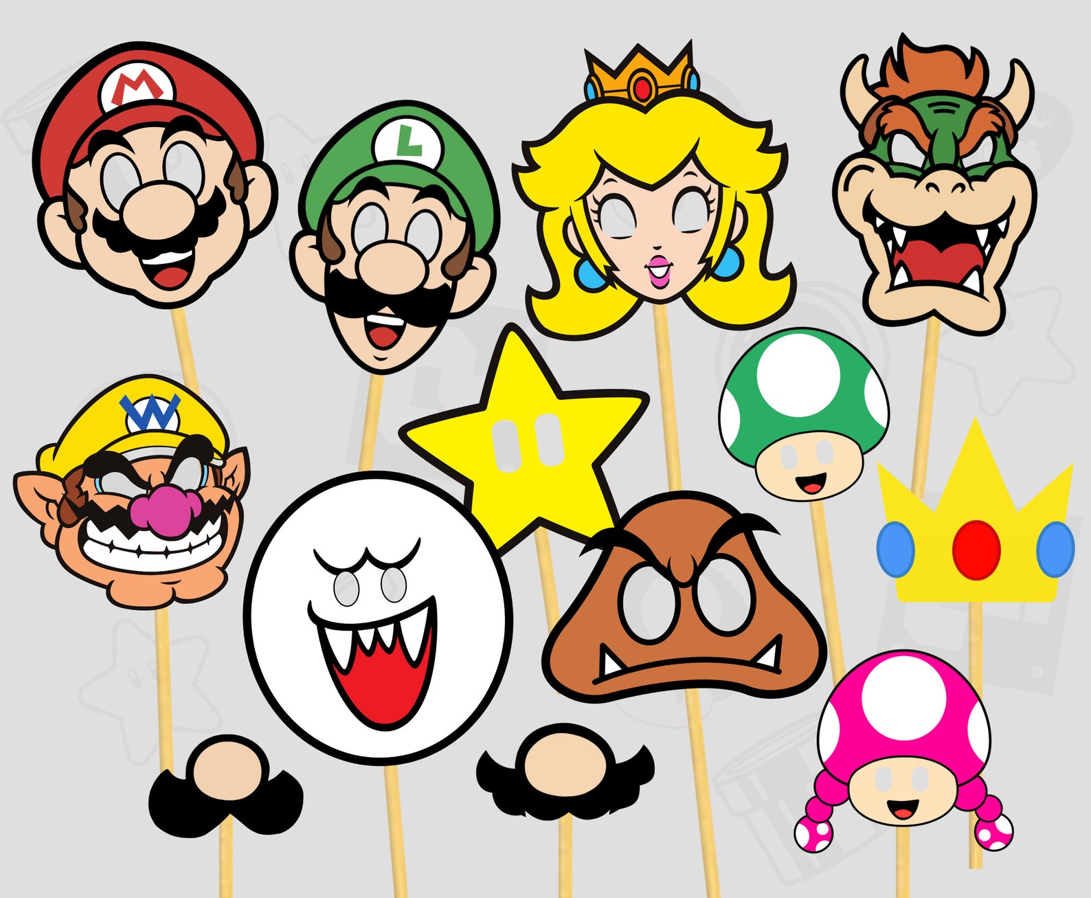 Super Mario Party Decorations, DIGITAL DOWNLOAD Photo Booth Props ...