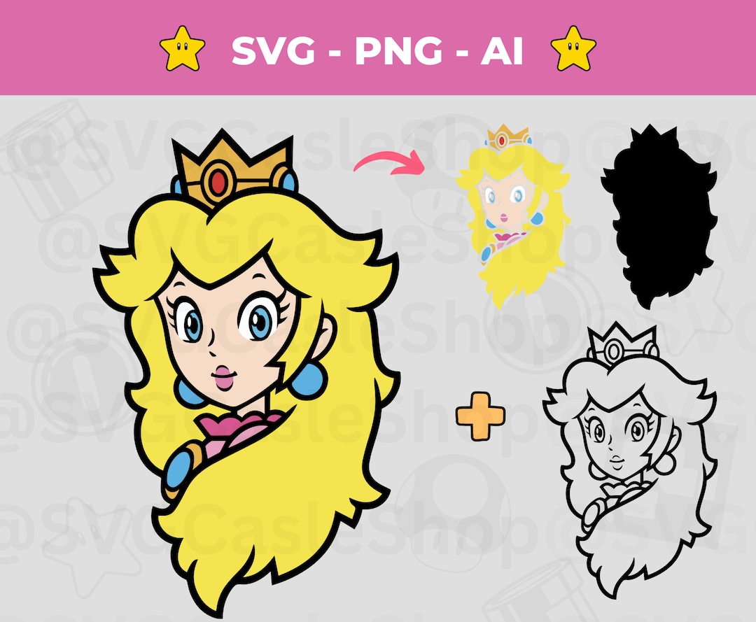 Princess Peach SVG Layered Face - Super Mario SVG - Instant Download ...