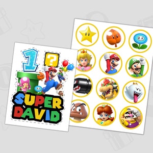 Mario Cake Topper and 12 Cupcake Toppers Personalised Cake Topper for ...