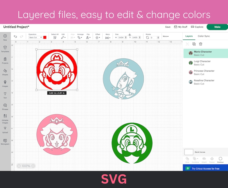 Super Mario Character Faces SVG: Mario, Luigi, Peach, Rosalina (digital ...