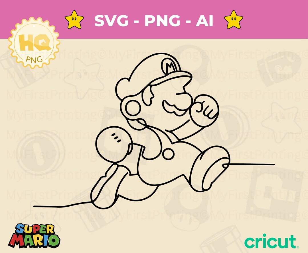 Digital Super Mario With Lines SVG, Ready-to-print Cricut and PNG Files ...
