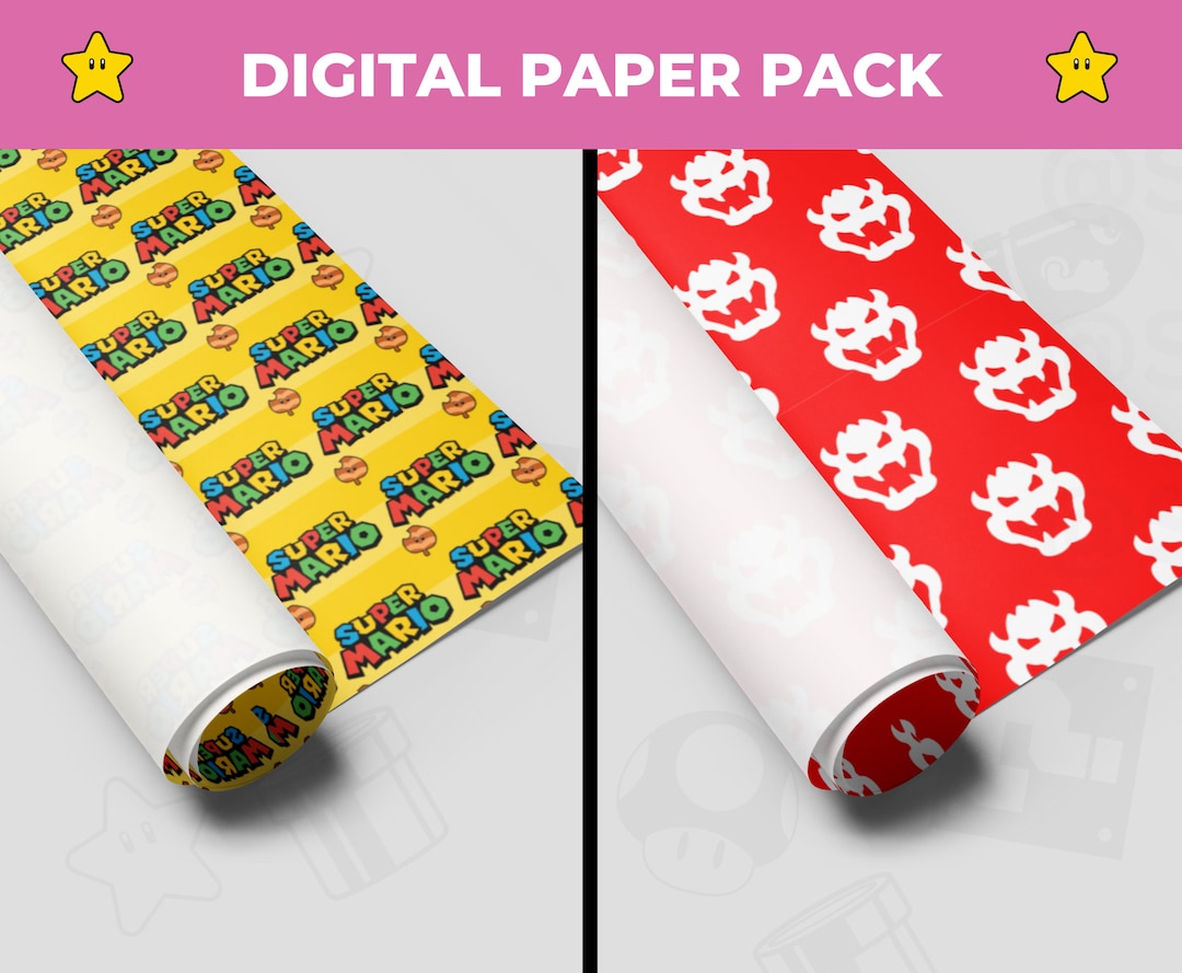 Super Mario Game Four Digital Papers - Set of 4 Wrapping Paper Sheets ...